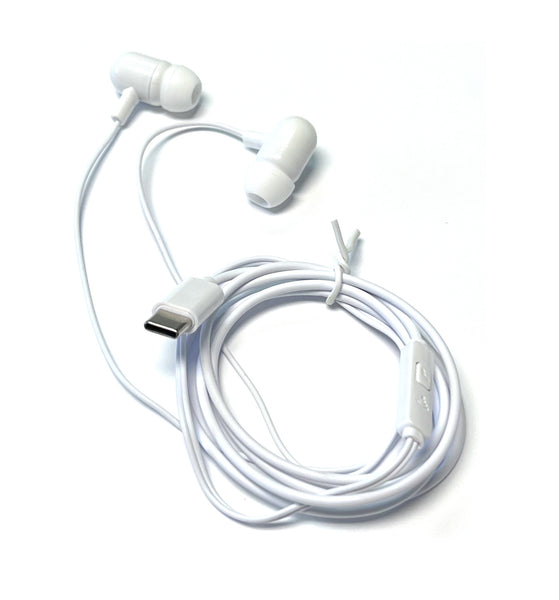 USB C White Stereo Earbuds With Microphone | TFD Supplies