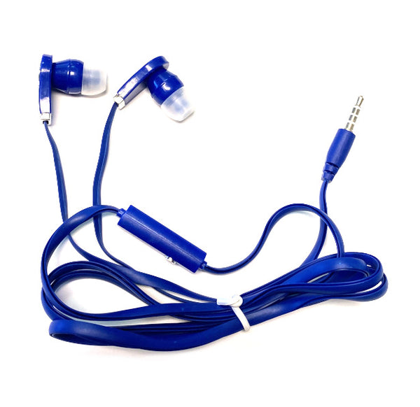 Royal Blue Stereo Deluxe Earbuds With Microphone | TFD Supplies